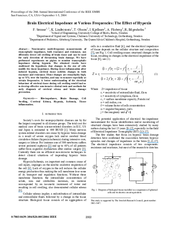 Pdf Brain Electrical Impedance At Various Frequencies The Effect Of Hypoxia