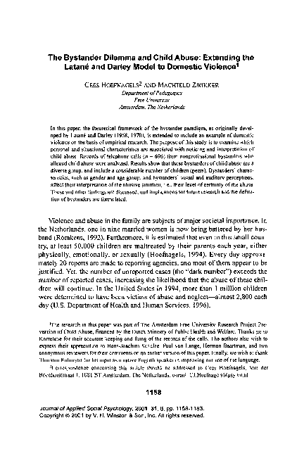 (PDF) The Bystander Dilemma and Child Abuse: Extending the Latane and ...