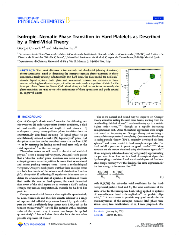 (PDF) The Isotropic-Nematic Phase Transition in Hard Platelets as Described by a Third-Virial Theory