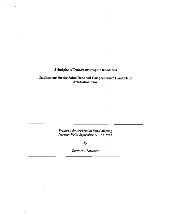 (PDF) Principles of Dene/Metis Dispute Resolution: Implications for the ...
