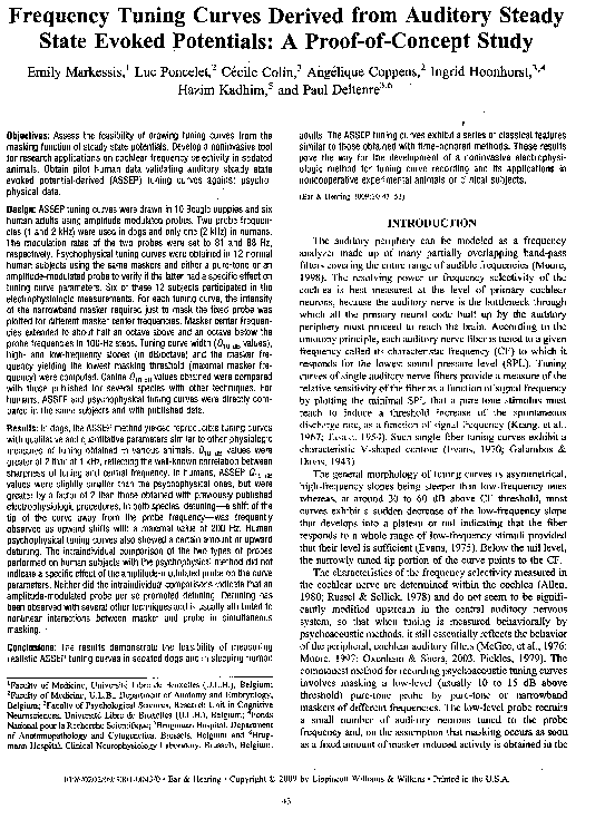 (PDF) Frequency Tuning Curves Derived from Auditory Steady State Evoked ...