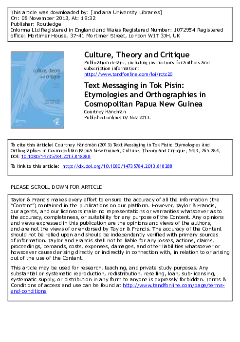 (PDF) Text Messaging in Tok Pisin: Etymologies and Orthographies in ...