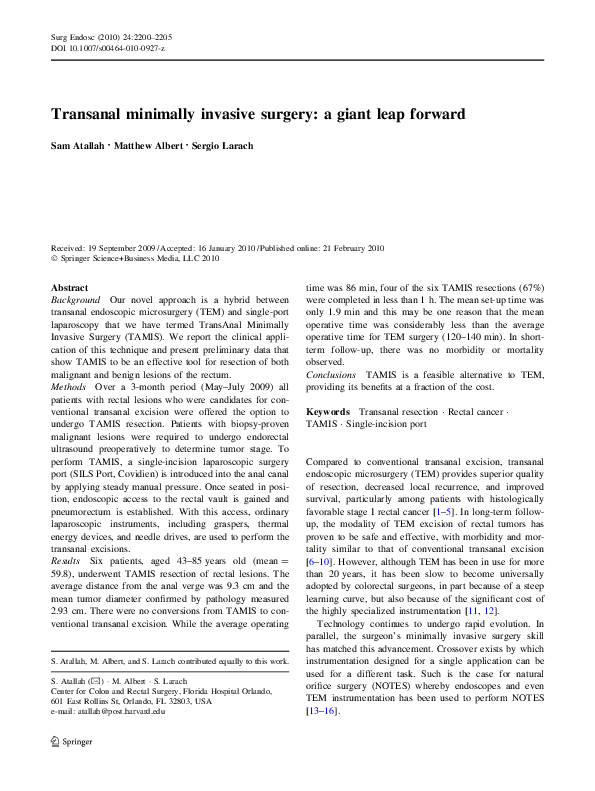 (PDF) Transanal minimally invasive surgery | Dakshitha Wickramasinghe - Academia.edu