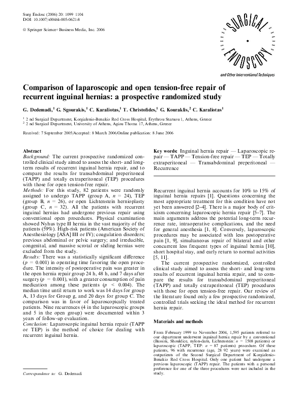 (PDF) TP7.2.12 Robotic versus laparoscopic inguinal hernia repair: a systematic review | Anja ...