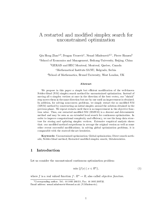 (PDF) A restarted and modified simplex search for unconstrained optimization