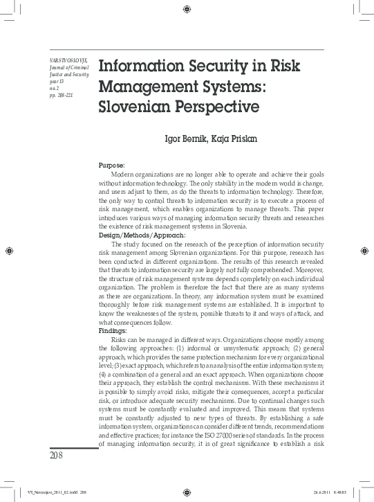 (PDF) Information Security in Risk Management Systems: Slovenian ...