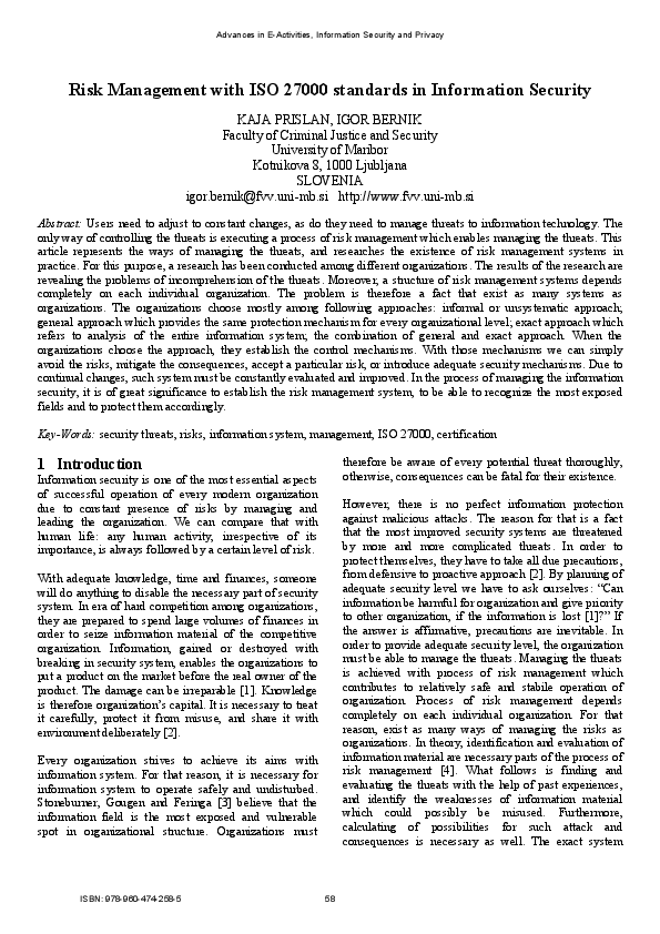 (PDF) Risk management with ISO 27000 standards in information security
