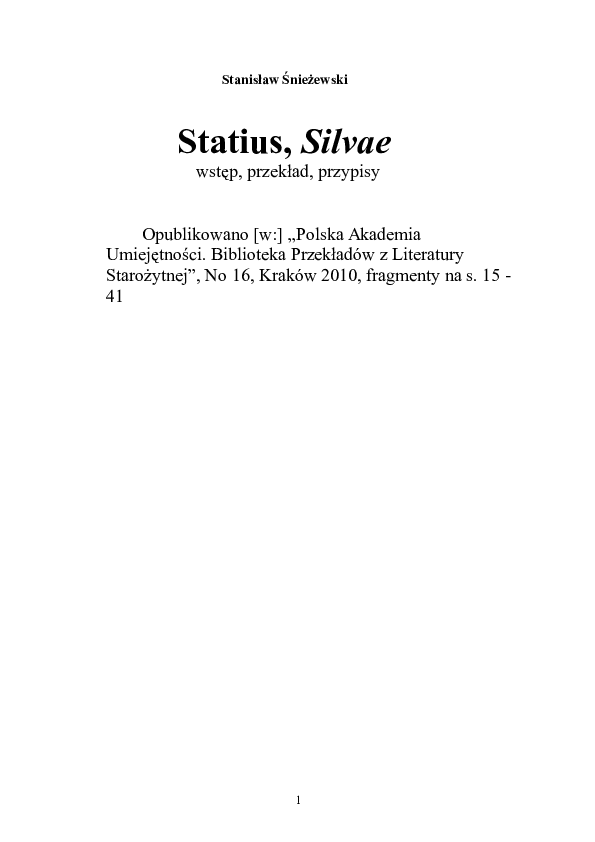 (DOC) Statius, Silvae, liber I. Polish Translation with a Commentary