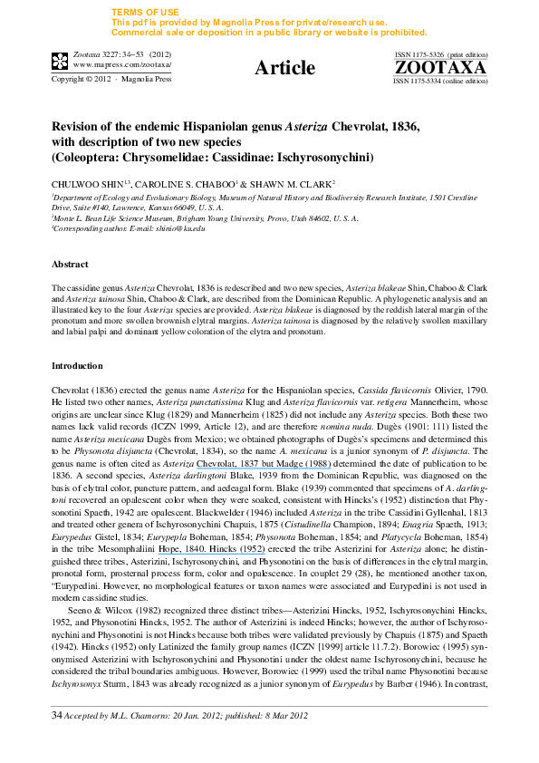 (PDF) Revision of the Omaspides augusta Group (Coleoptera ...