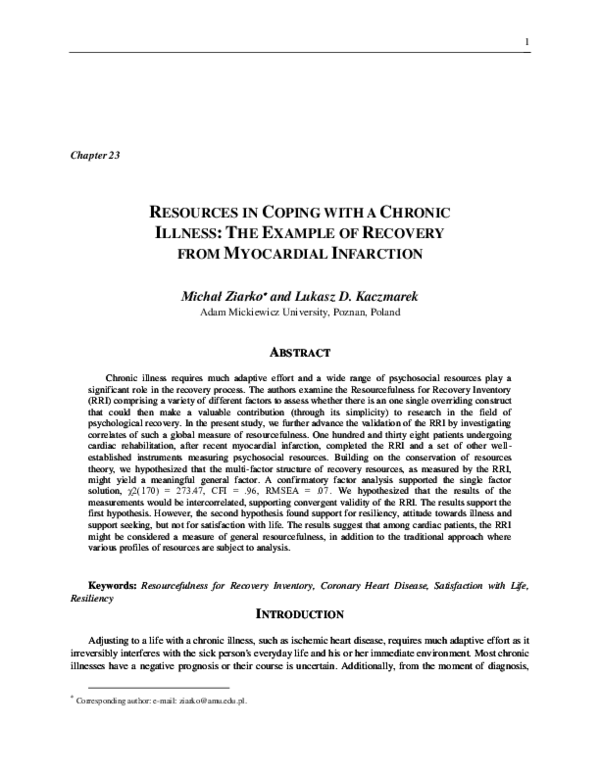 (PDF) Resources in coping with a chronic illness: the example of ...