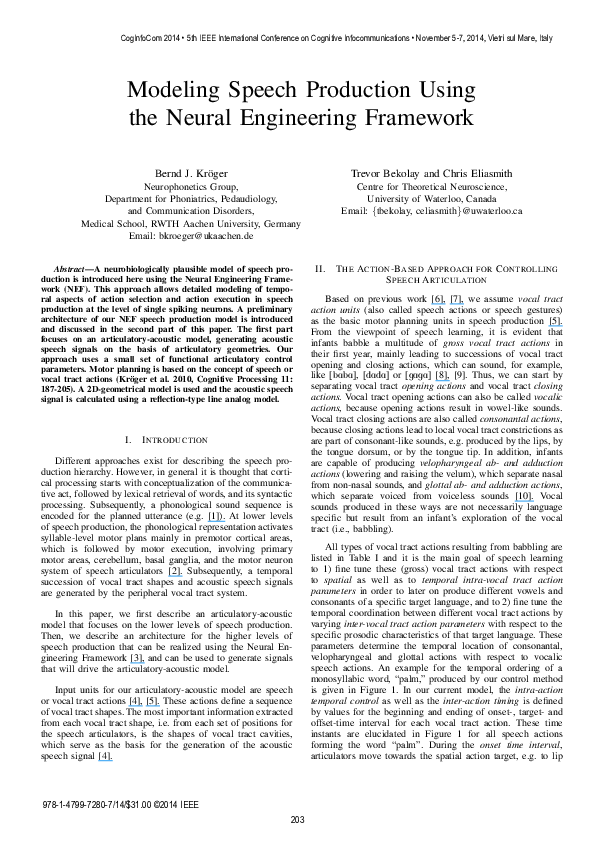 (PDF) Modeling speech production using the Neural Engineering Framework