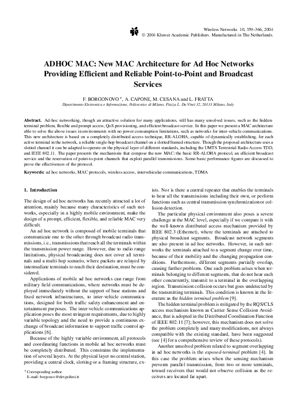 (PDF) ADHOC MAC: New MAC Architecture for Ad Hoc Networks Providing Efficient and Reliable Point ...