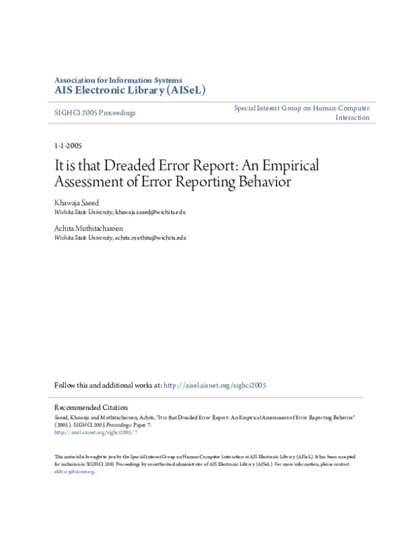 (PDF) It is that Dreaded Error Report: An Empirical Assessment of Error ...