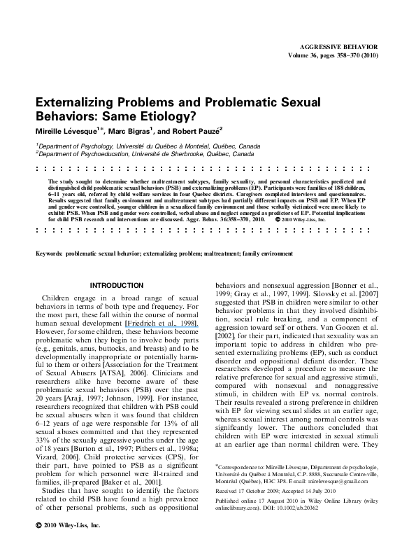 Pdf Externalizing Problems And Problematic Sexual Behaviors Same Etiology