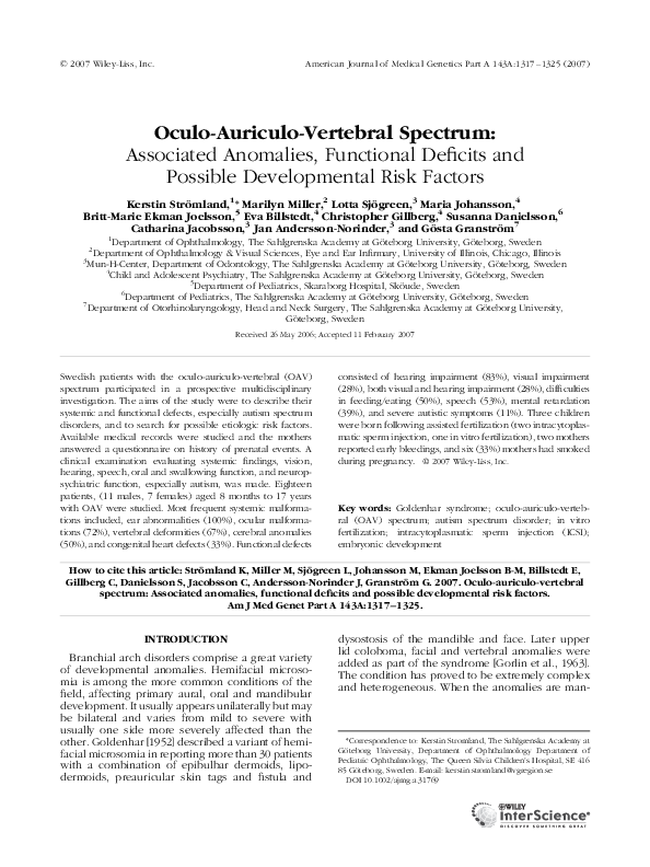 (PDF) Oculo-auriculo-vertebral spectrum: Associated anomalies, functional deficits and possible ...
