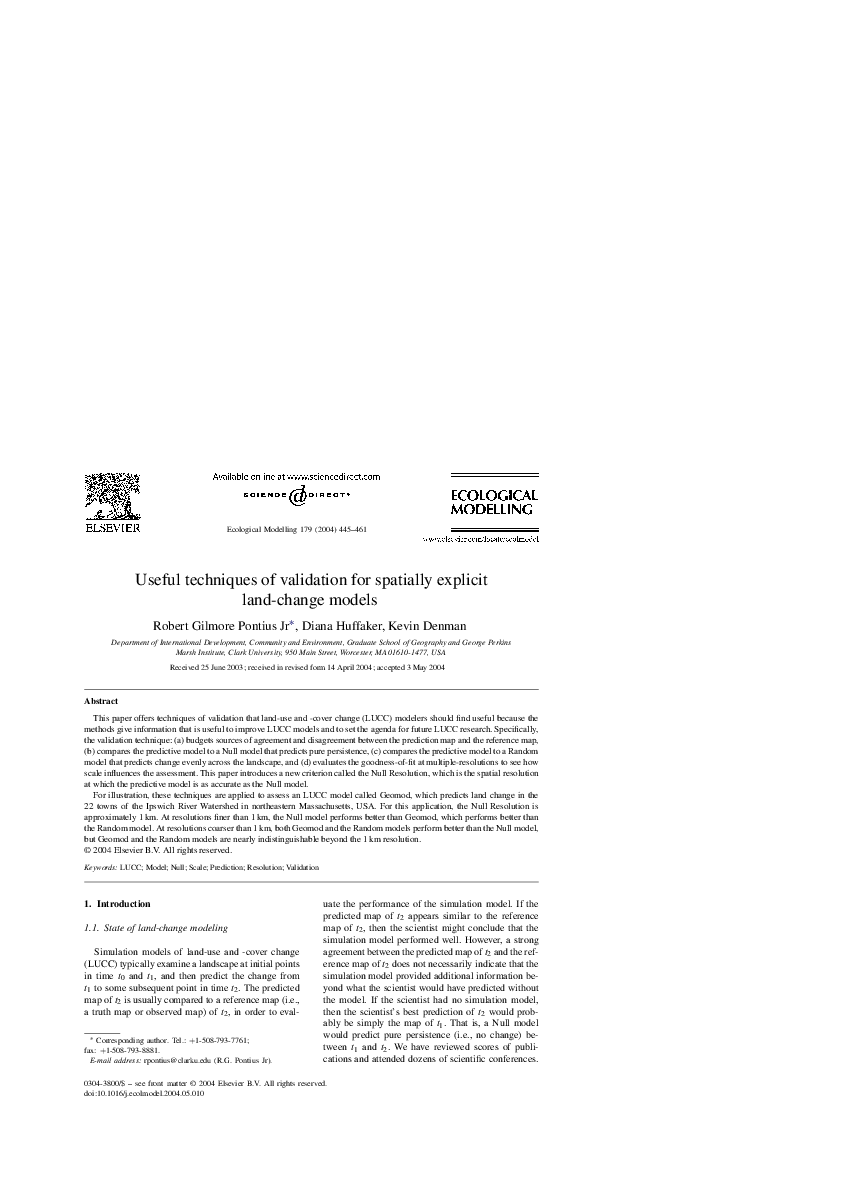 (PDF) Useful techniques of validation for spatially explicit land-change models