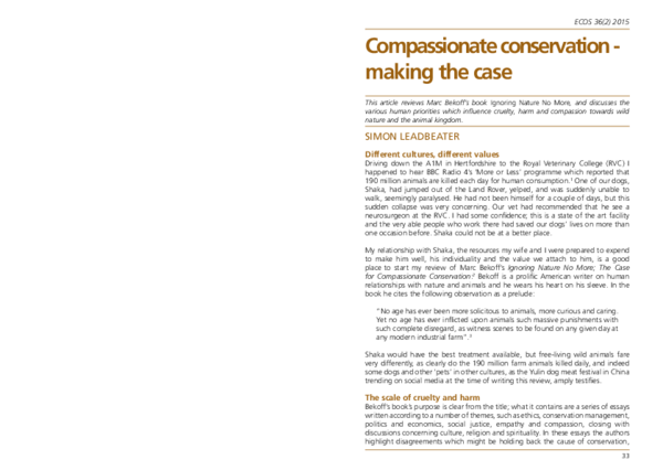 (PDF) Compassionate Conservation - making the case