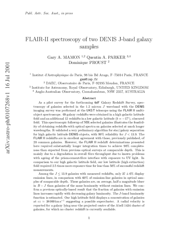 (PDF) FLAIR II Spectroscopy of Two DENIS J Band Galaxy Samples