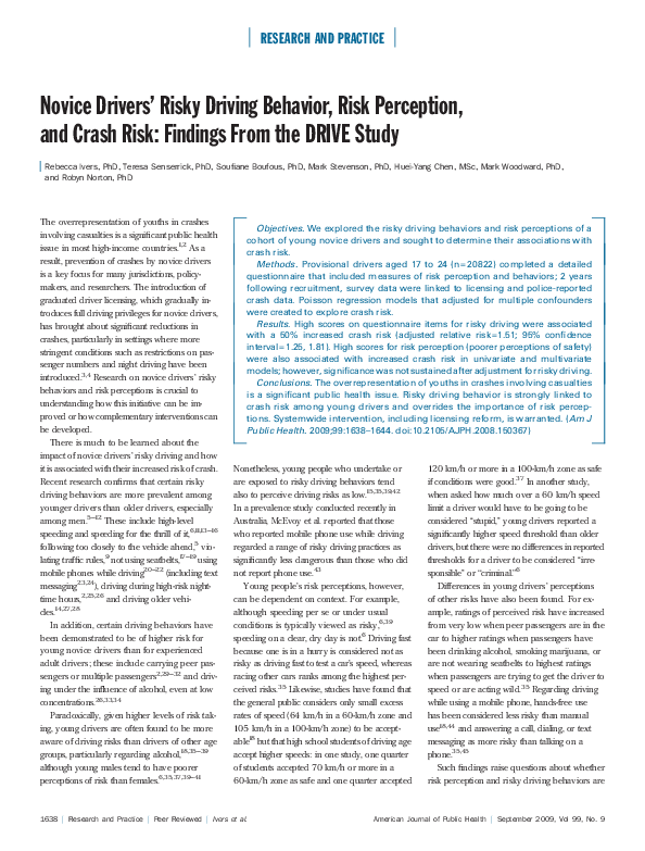 (PDF) Novice Drivers' Risky Driving Behavior, Risk Perception, and Crash Risk: Findings From the ...