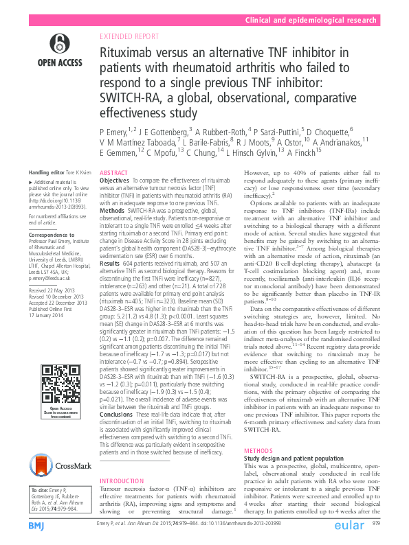 (PDF) Rituximab versus an alternative TNF inhibitor in patients with ...