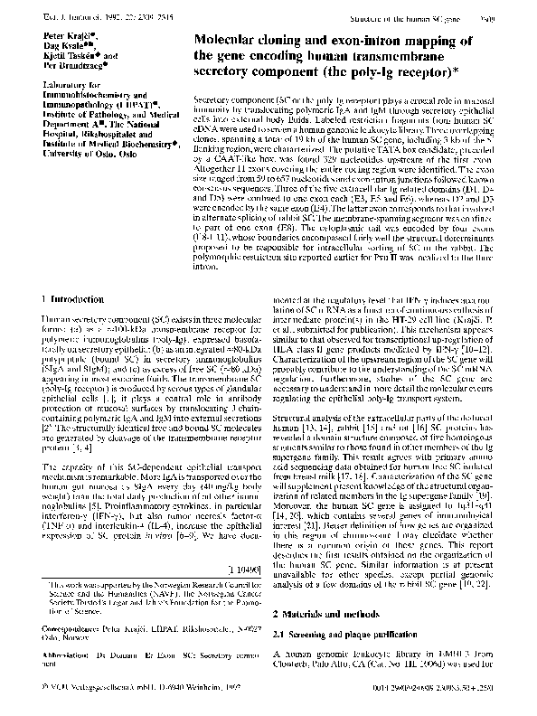 (PDF) Molecular cloning and exon-intron mapping of the gene encoding ...