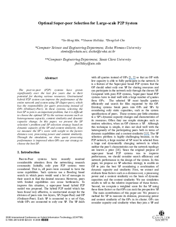 Pdf Optimal Super Peer Selection For Large Scale P2p System