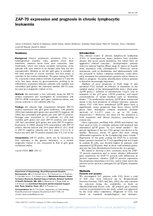 (PDF) ZAP-70 expression and prognosis in chronic lymphocytic leukaemia