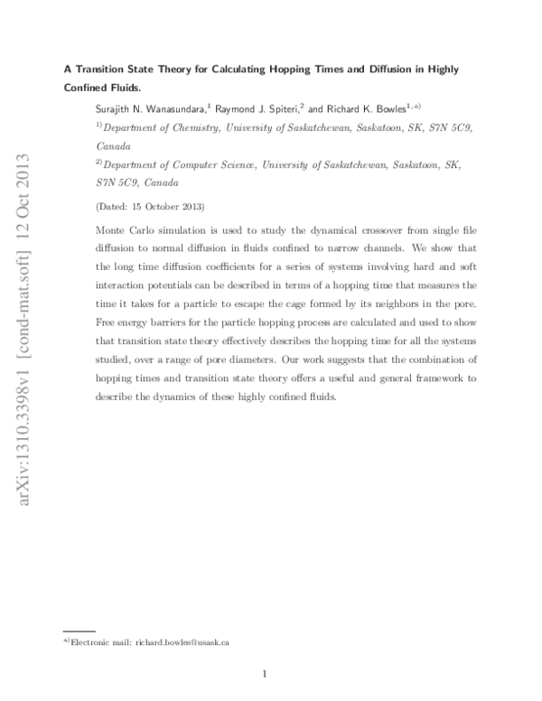 (PDF) A transition state theory for calculating hopping times and ...