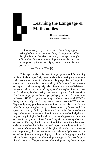 (PDF) The Role of Language In the Learning of Mathematics