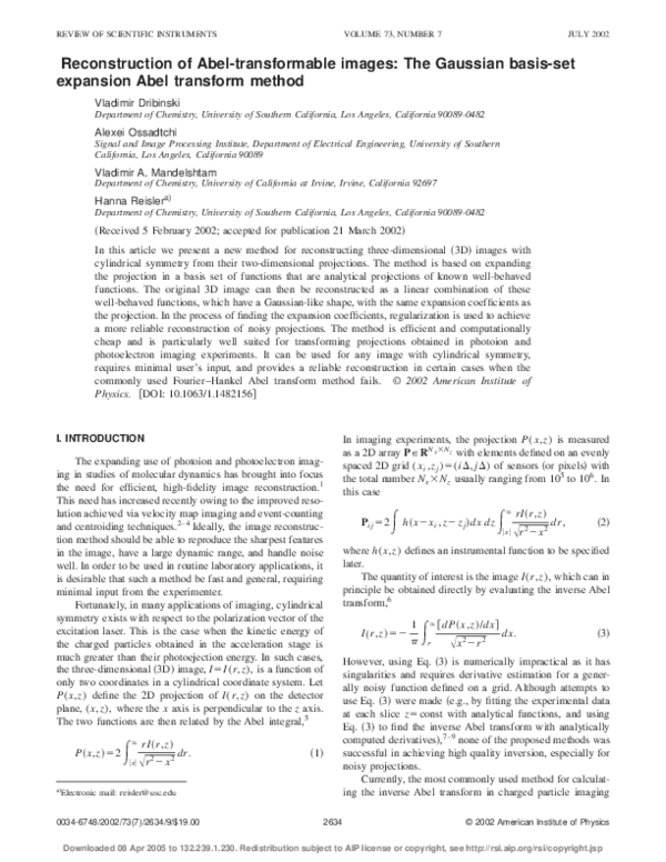 (PDF) Reconstruction of Abel-transformable images: The Gaussian basis-set expansion Abel ...