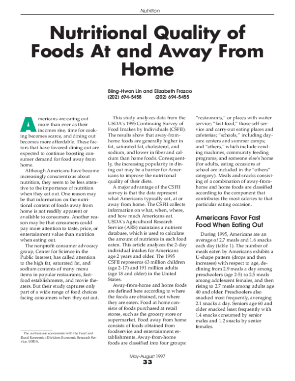 (PDF) Nutritional Quality of Foods At and Away From Home