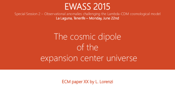 (PDF) EWASS 2015 presentation of the ECM paper XX: "The cosmic dipole of the expansion center ...