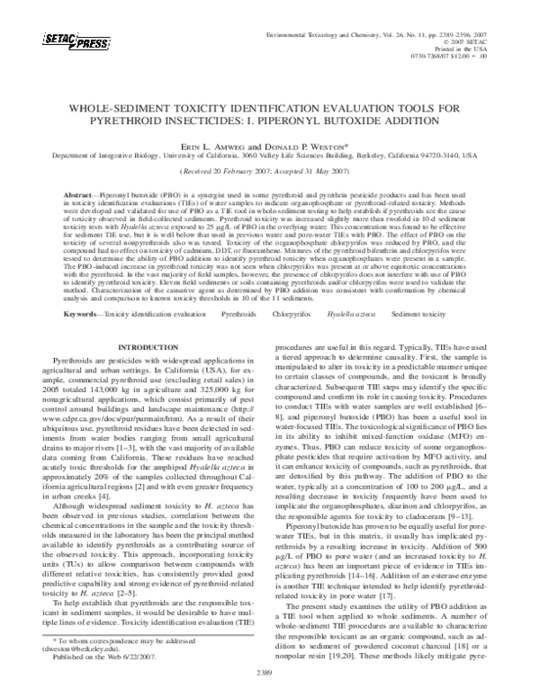 (PDF) WHOLE-SEDIMENT TOXICITY IDENTIFICATION EVALUATION TOOLS FOR PYRETHROID INSECTICIDES: I ...