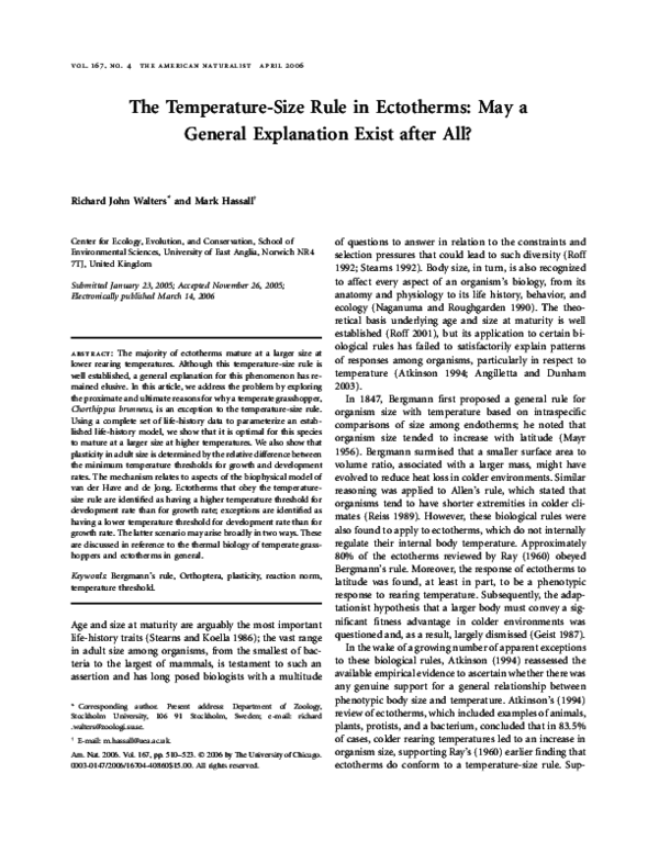 (PDF) The temperature-size rule in ectotherms: may a general ...