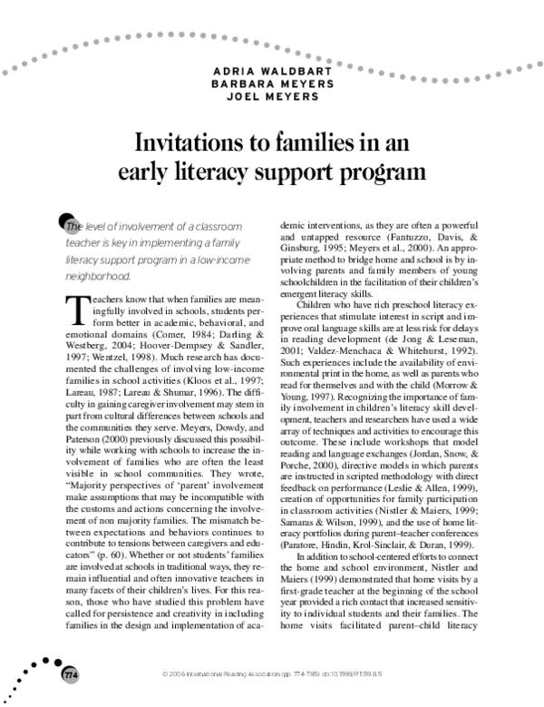 (PDF) Invitations to Families in an Early Literacy Support Program