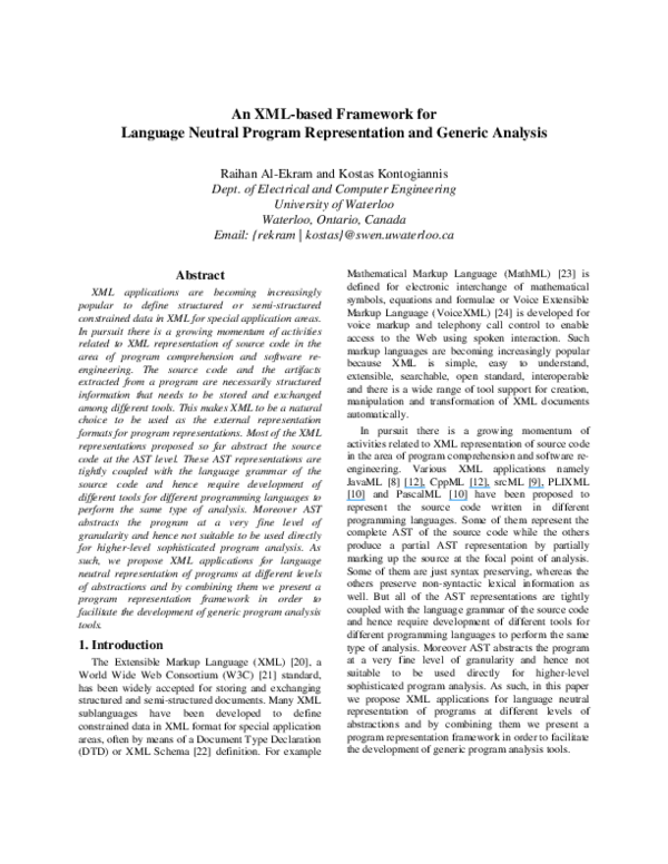 Pdf An Xml Based Framework For Language Neutral Program