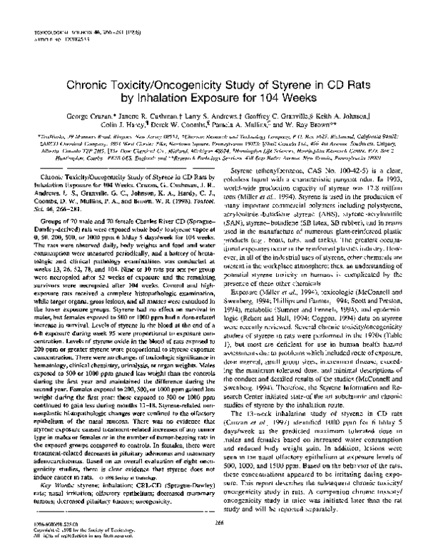 (PDF) Chronic toxicity/oncogenicity study of styrene in cd-1 mice by ...