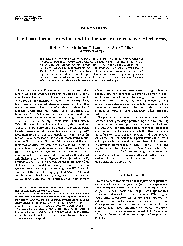 (PDF) The postinformation effect and reductions in retroactive interference