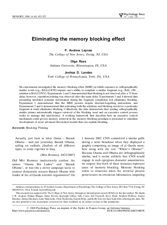 (PDF) Eliminating the memory blocking effect