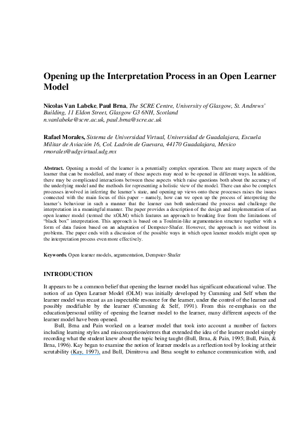 (PDF) Opening up the interpretation process in an open learner model