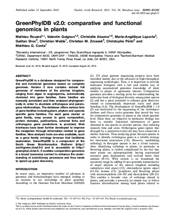 (PDF) GreenPhylDB v2.0: comparative and functional genomics in plants