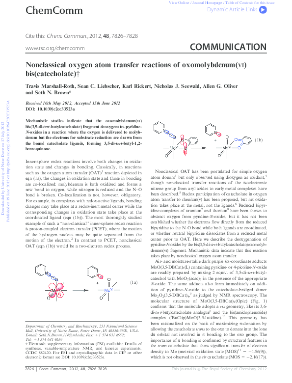 (PDF) Nonclassical oxygen atom transfer reactions of oxomolybdenum(vi ...