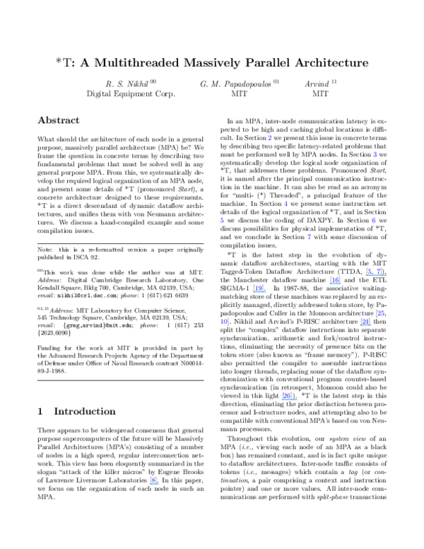 Pdf T A Multithreaded Massively Parallel Architecture