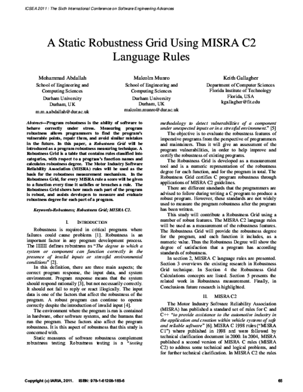 (PDF) A Static Robustness Grid Using MISRA C2 Language Rules
