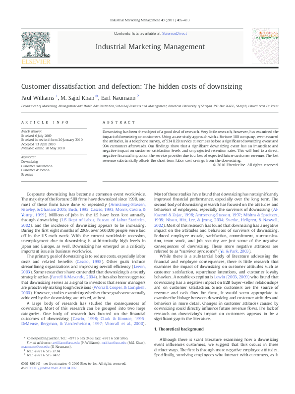 (PDF) Customer dissatisfaction and defection: The hidden costs of ...