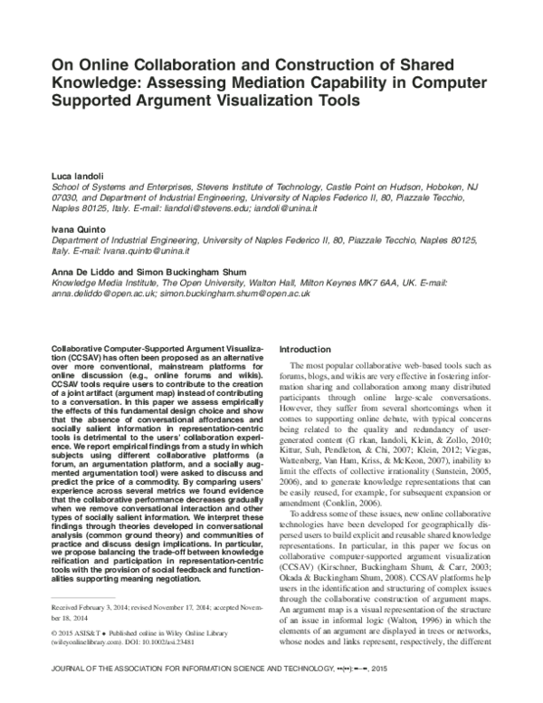 (PDF) On Online Collaboration and Construction of Shared Knowledge: Assessing Mediation ...