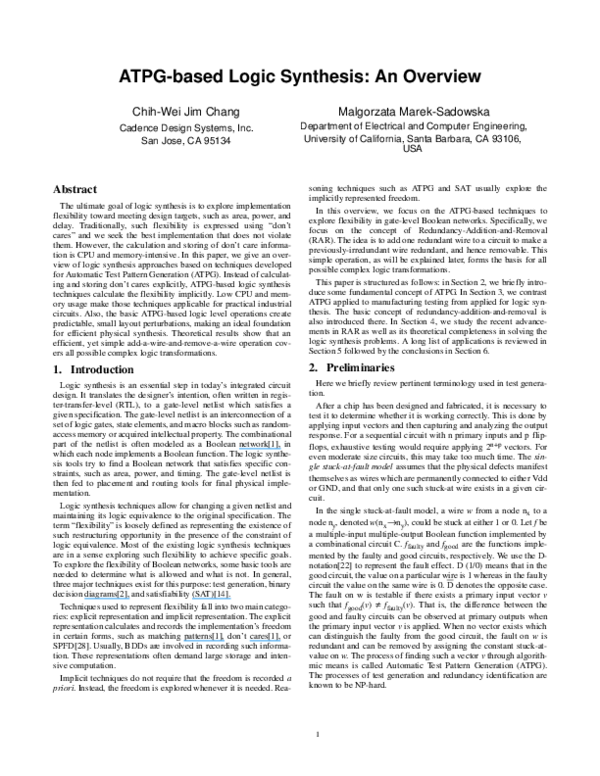 (PDF) ATPG-based logic synthesis: an overview | Malgorzata Marek-sadowska - Academia.edu