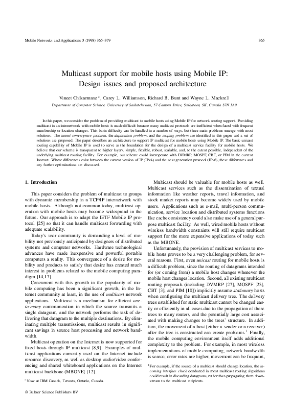 Pdf Multicast Support For Mobile Hosts Using Mobile Ip Design Issues