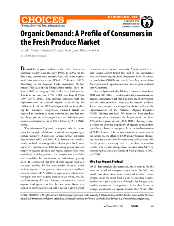 (PDF) Organic Demand: a Profile of Consumers In the Fresh Produce Market