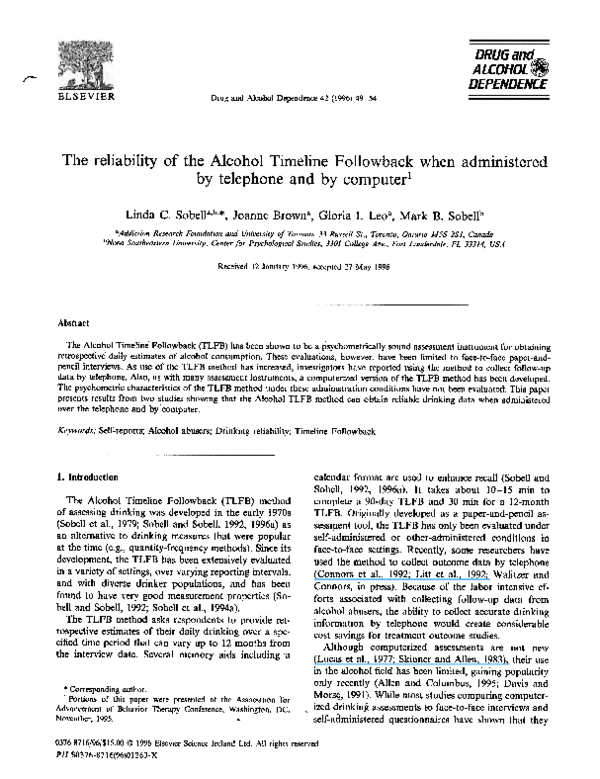 (PDF) The reliability of the Alcohol Timeline Followback when ...